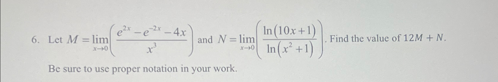Solved Let M=limx→0(e2x-e-2x-4xx3) ﻿and | Chegg.com
