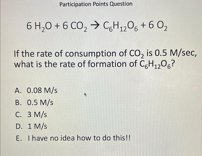 Solved Participation Points Question 6H2O+6CO2→C6H12O6+6O2 | Chegg.com