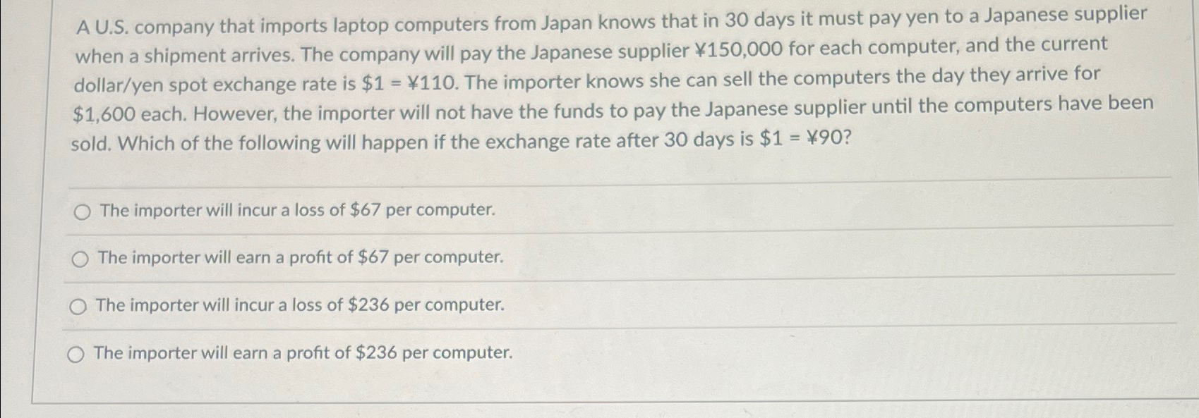 Solved A U.S. ﻿company that imports laptop computers from | Chegg.com