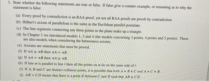 Solved 1. State whether the following statements are true or | Chegg.com