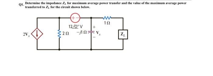 Solved Determine the impedance ZL for maximum average power | Chegg.com
