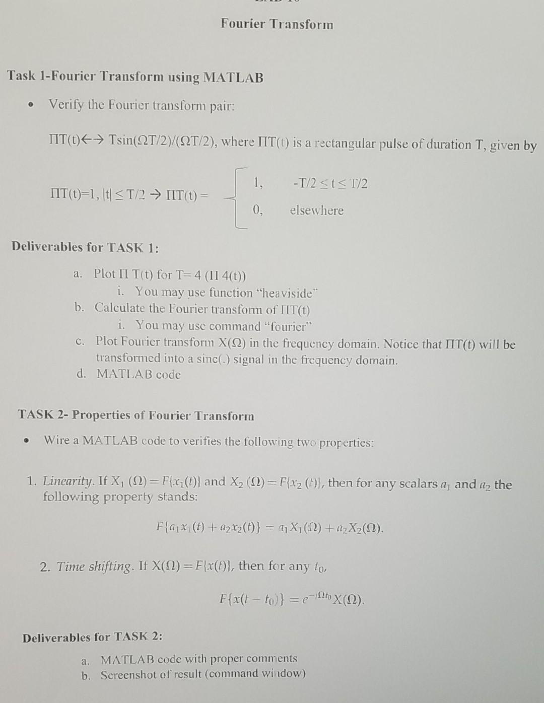 Solved Fourier Transform Task 1-Fourier Transform using | Chegg.com