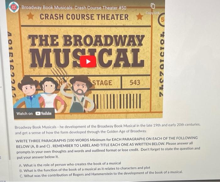 Broadway Book Musicals - he development of the | Chegg.com