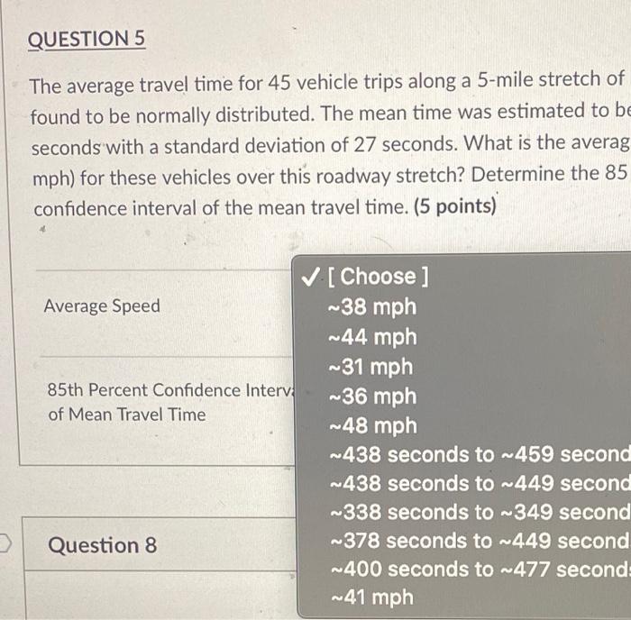 Solved transportation engineeringquestion 5 average speed | Chegg.com
