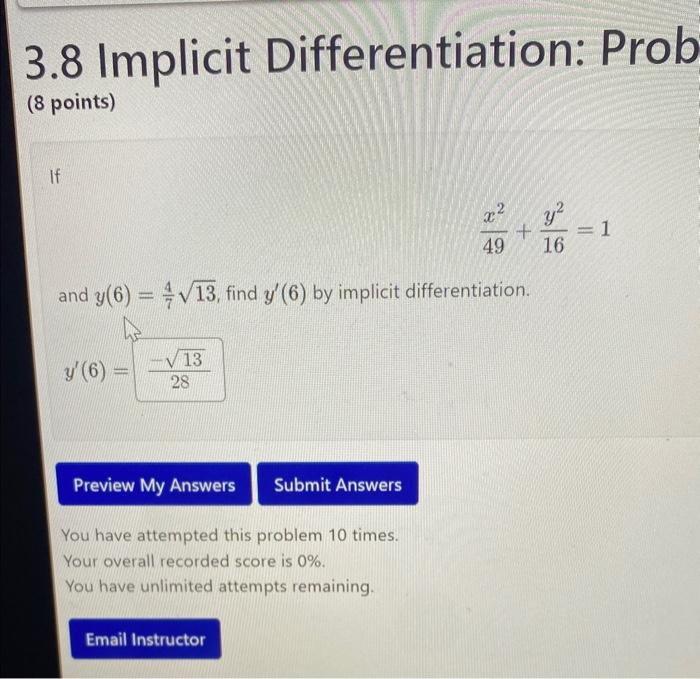 Solved 3.8 Implicit Differentiation: Prob (8 points) If | Chegg.com