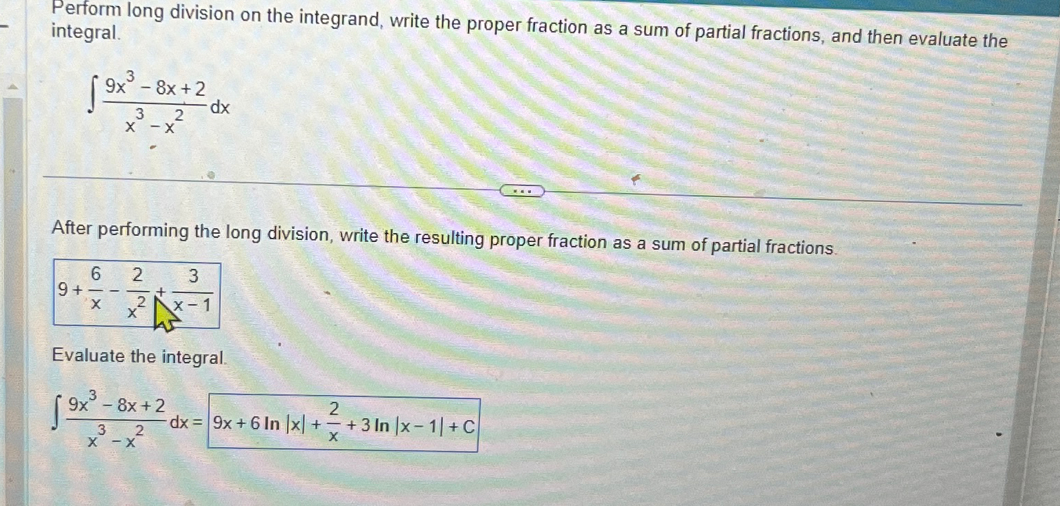 Solved intorm long division on the integrand, write the | Chegg.com