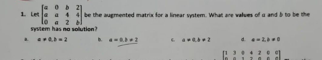 Solved Let [a0b2aa440a2b] ﻿be the augmented matrix for a | Chegg.com