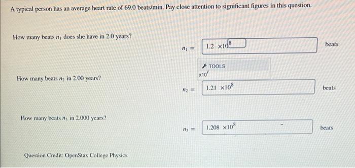 Solved A typical person has an average heart rate of 69.0 | Chegg.com