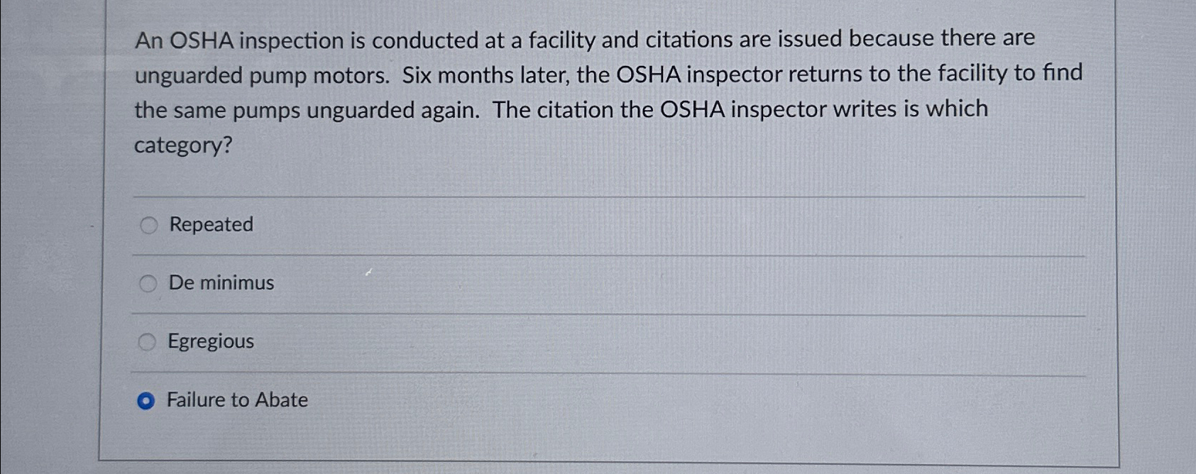 Solved An OSHA inspection is conducted at a facility and | Chegg.com