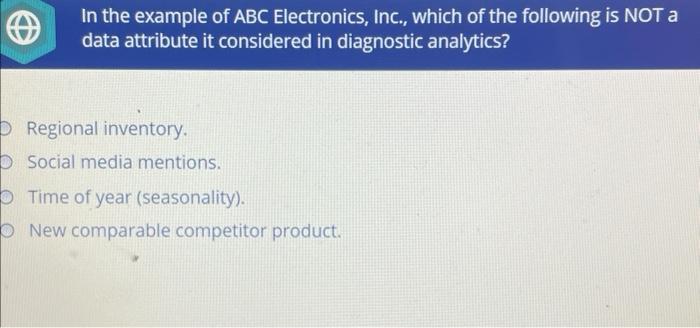 Solved In the example of ABC Electronics, Inc., which of the | Chegg.com