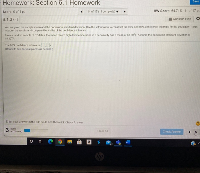 Solved Save Homework Section 6 1 Homework Score 0 Of 1 Pt