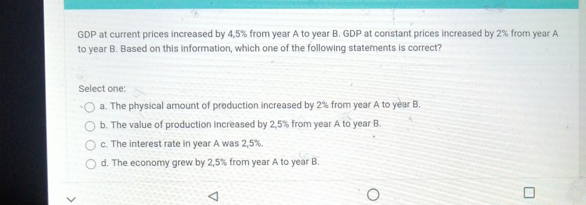 Solved GDP at current prices increased by 4.5% from A year | Chegg.com