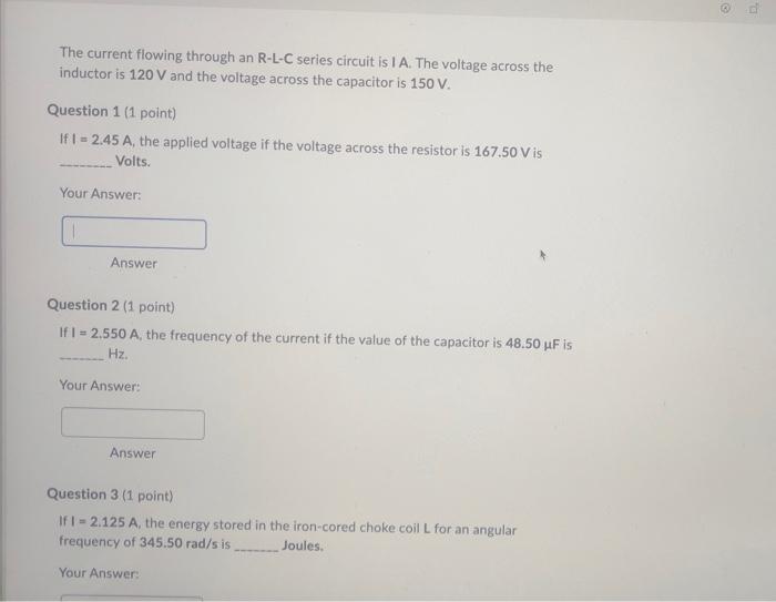 Solved The current flowing through an R-L-C series circuit | Chegg.com