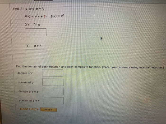 Solved Find fog and gof. f(x) - Vx+ 5. g(x) = x2 (a) fog (b) | Chegg.com