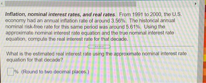 Solved Inflation, nominal interest rates, and real rates. | Chegg.com