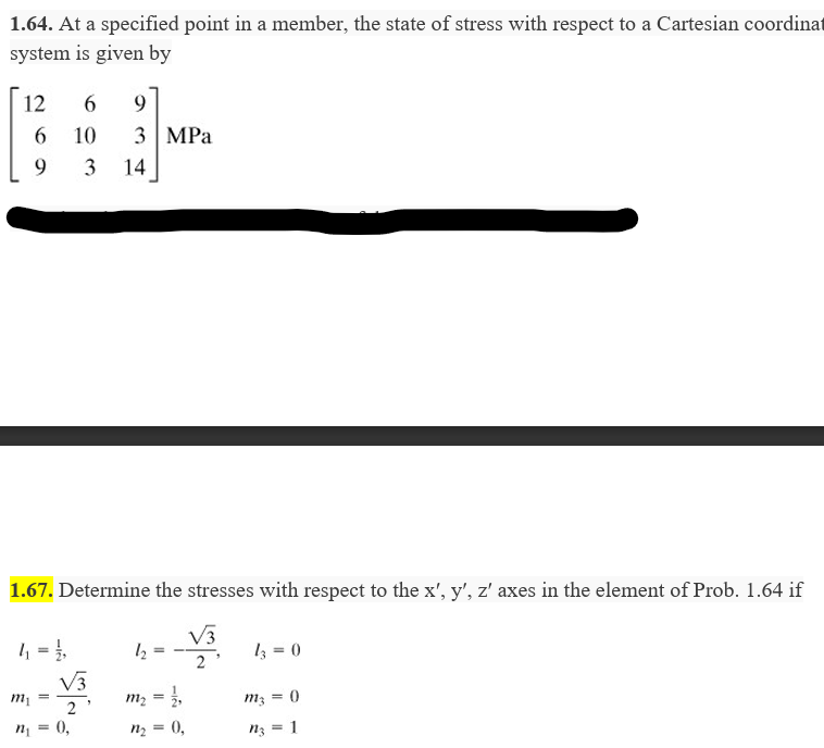 Solved 1.64. ﻿At a specified point in a member, the state of | Chegg.com