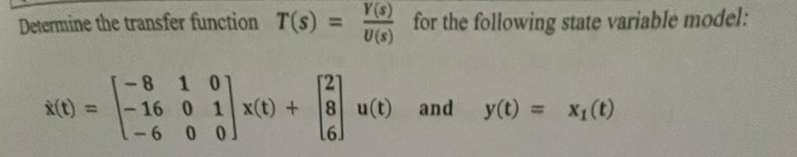 Solved Detemine the transfer function T(s)=V(s)Y(s) for the | Chegg.com Solved Detemine the transfer function T(s)=V(s)Y(s) for the | Chegg.com