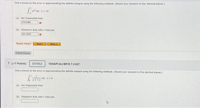 Solved Find a bound on the error in approximating the | Chegg.com
