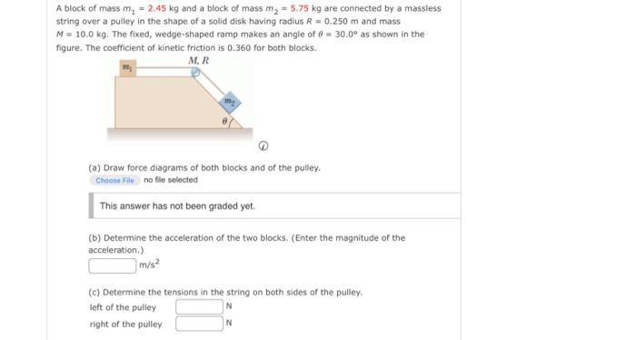 Solved A block of mass m1=2.45 kg and a block of mass | Chegg.com