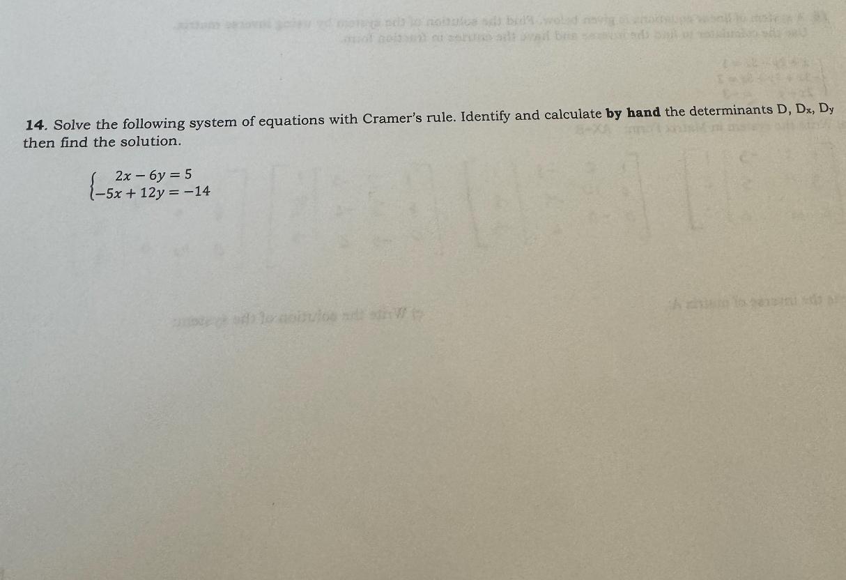 Solved Solve the following system of equations with Cramer's | Chegg.com