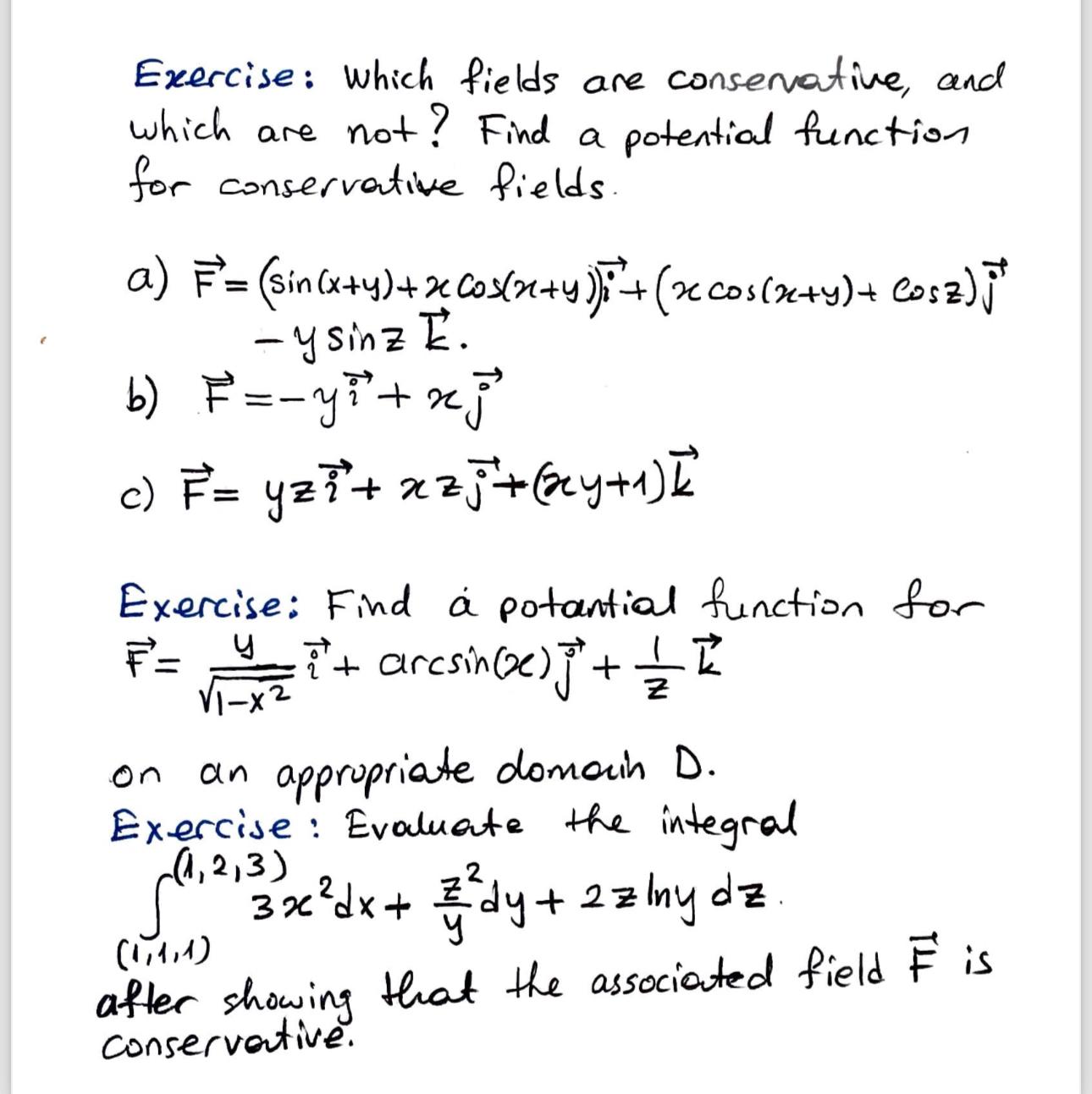 Solved Exercise: which fields are conservative, and which | Chegg.com