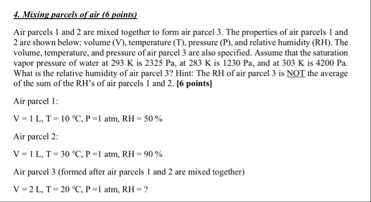 Solved Mixing parcels of air (6 ﻿points)Air parcels 1 ﻿and 2 | Chegg.com