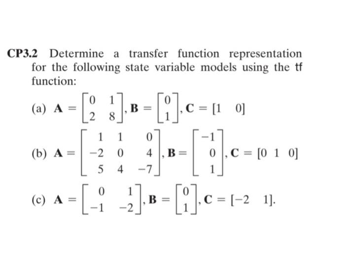 Solved CP3.2 Determine a transfer function representation | Chegg.com