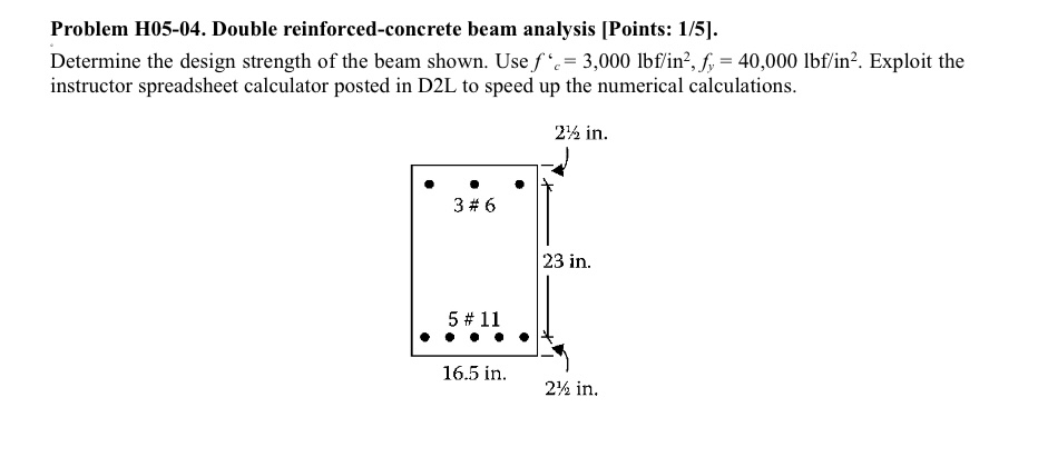 Solved Problem H05-04. ﻿Double reinforced-concrete beam | Chegg.com