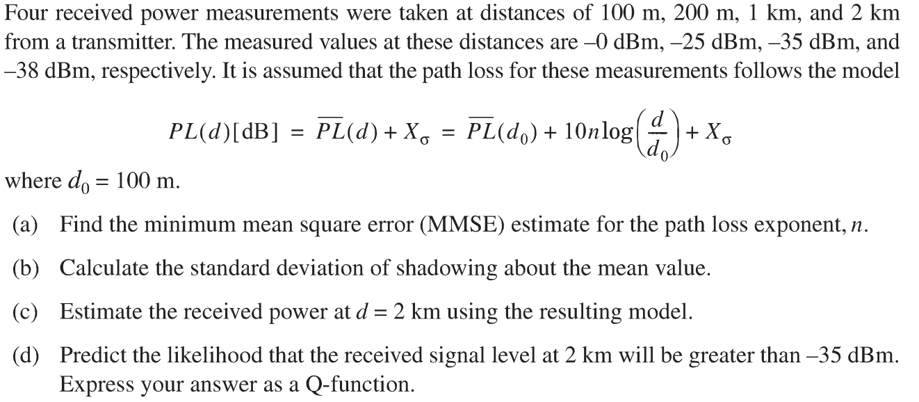 Solved Four received power measurements were taken at | Chegg.com