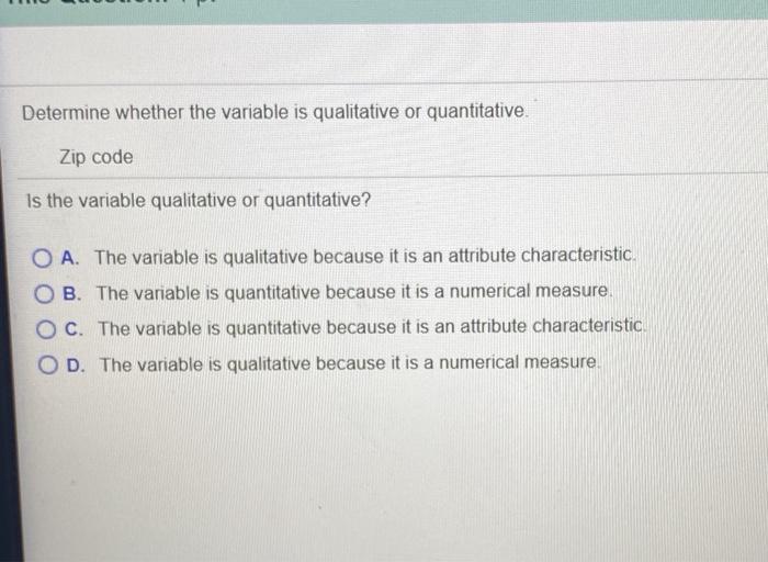 Solved Determine Whether The Variable Is Qualitative Or