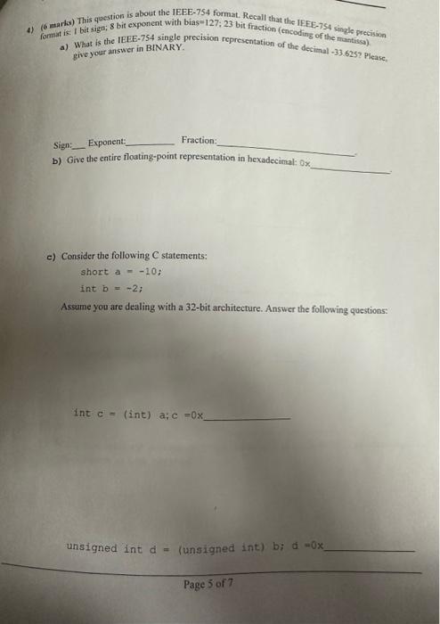 Solved 4) (6 marla) This question is about the IEEE-754 | Chegg.com