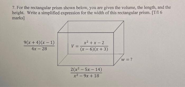 Solved 7. For the rectangular prism shown below, you are | Chegg.com