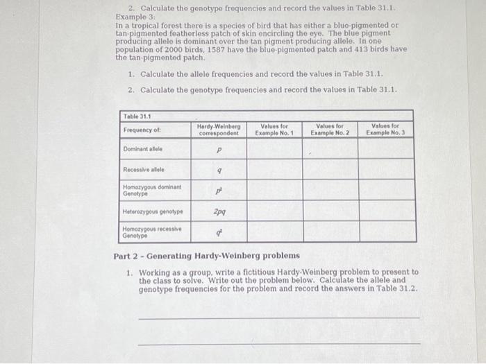 Solved 2. Caiculate the genotype frequencies and rocord the | Chegg.com