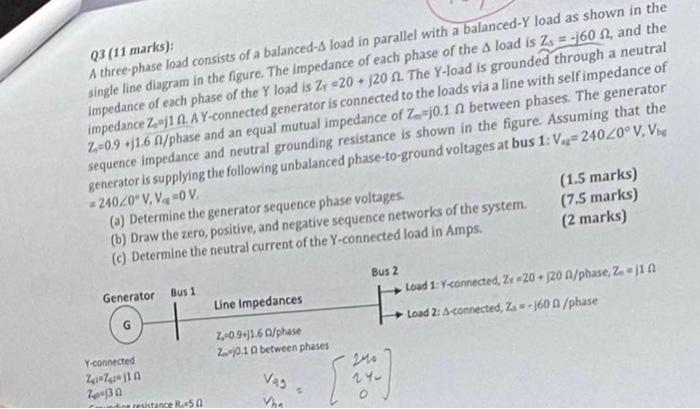 Solved Q3 (11 marks): A three-phase load consists of a | Chegg.com