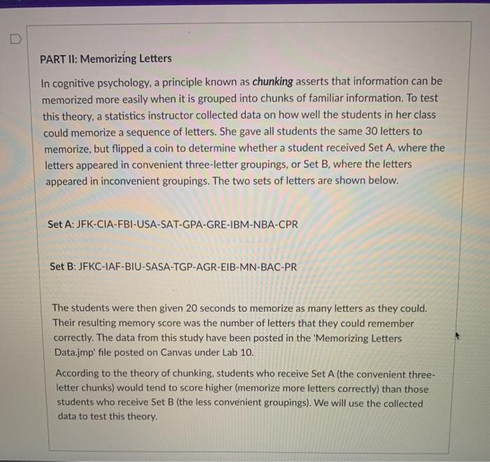 Solved PART II: Memorizing Letters In cognitive psychology, | Chegg.com