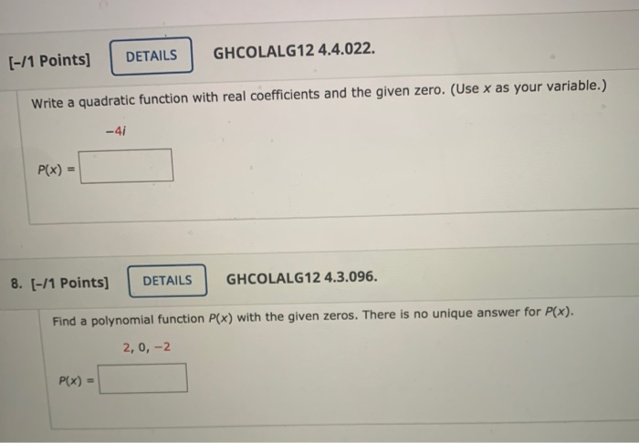 Solved DETAILS GHCOLALG12 4.4.022. [-/1 Points] Write a | Chegg.com
