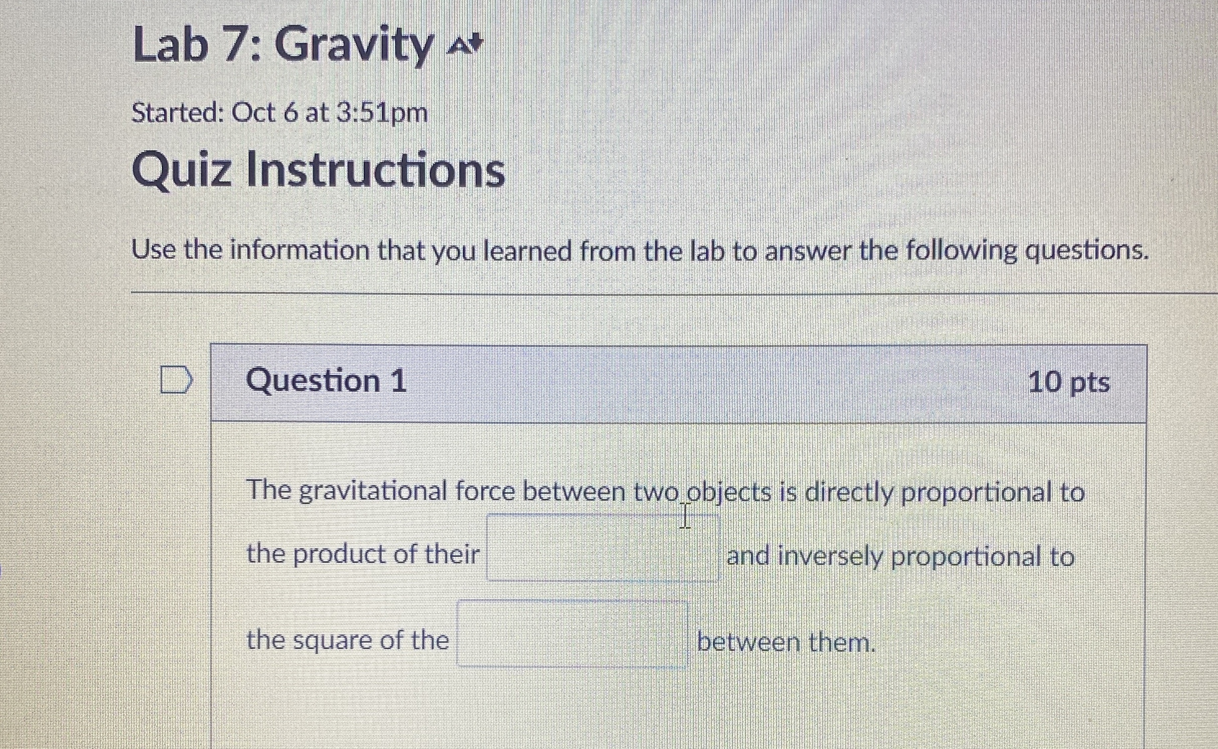Solved Question 1The gravitational force between two objects | Chegg.com