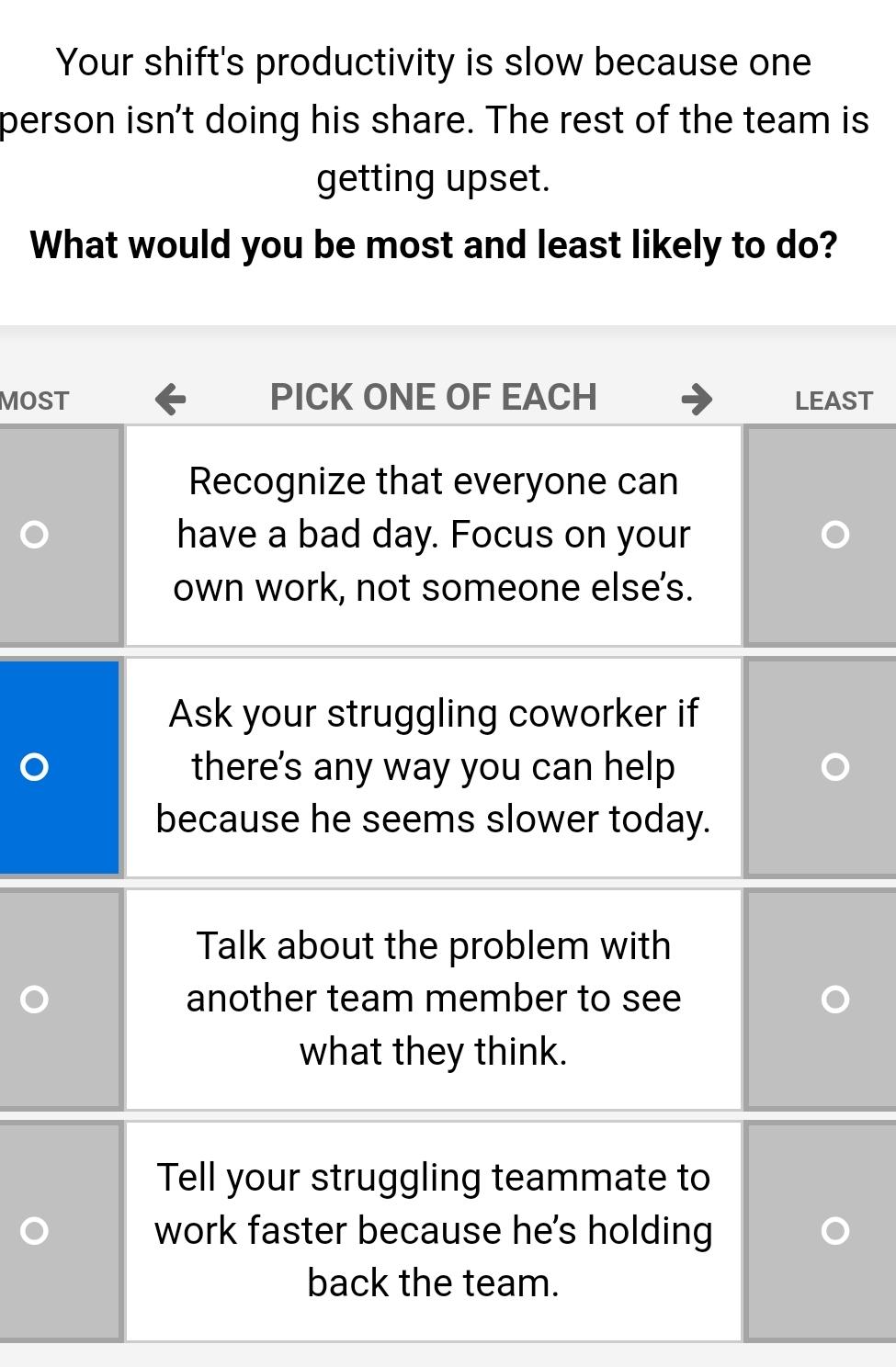 Solved Your shift's productivity is slow because one person | Chegg.com