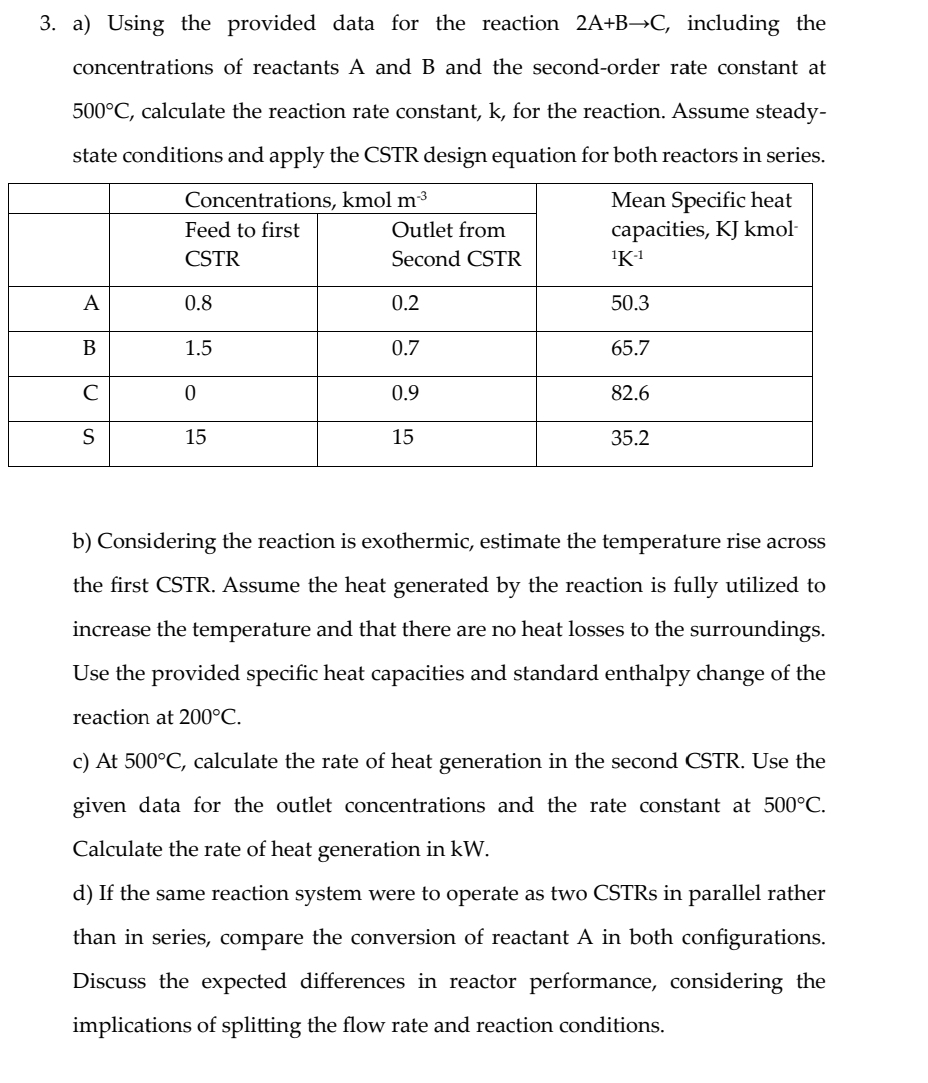 Solved a) ﻿Using the provided data for the reaction 2A+B→C, | Chegg.com