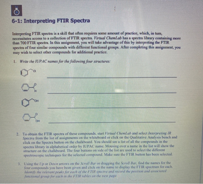 Solved 6-1: Interpreting FTIR Spectra Interpreting FTIR | Chegg.com