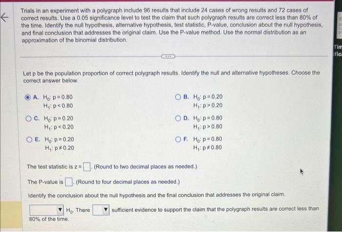 Solved Trials in an experiment with a polygraph include 96 | Chegg.com