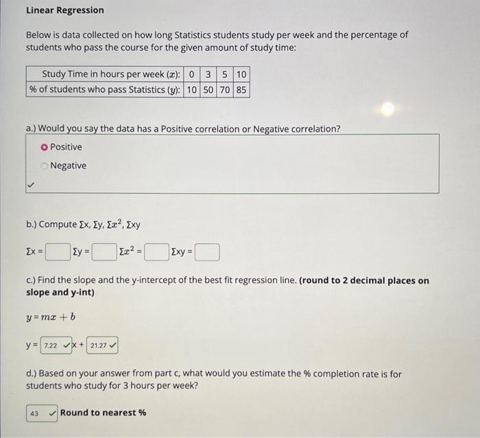 Solved Linear Regression Below is data collected on how long | Chegg.com