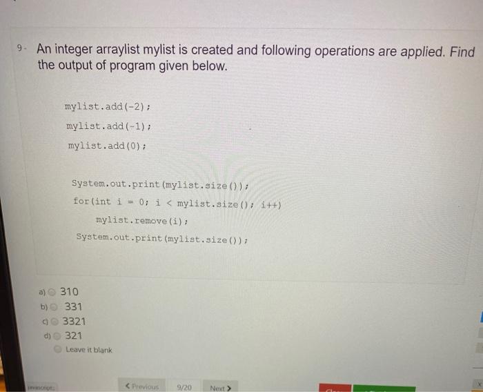 Solved 9 An Integer Arraylist Mylist Is Created And 