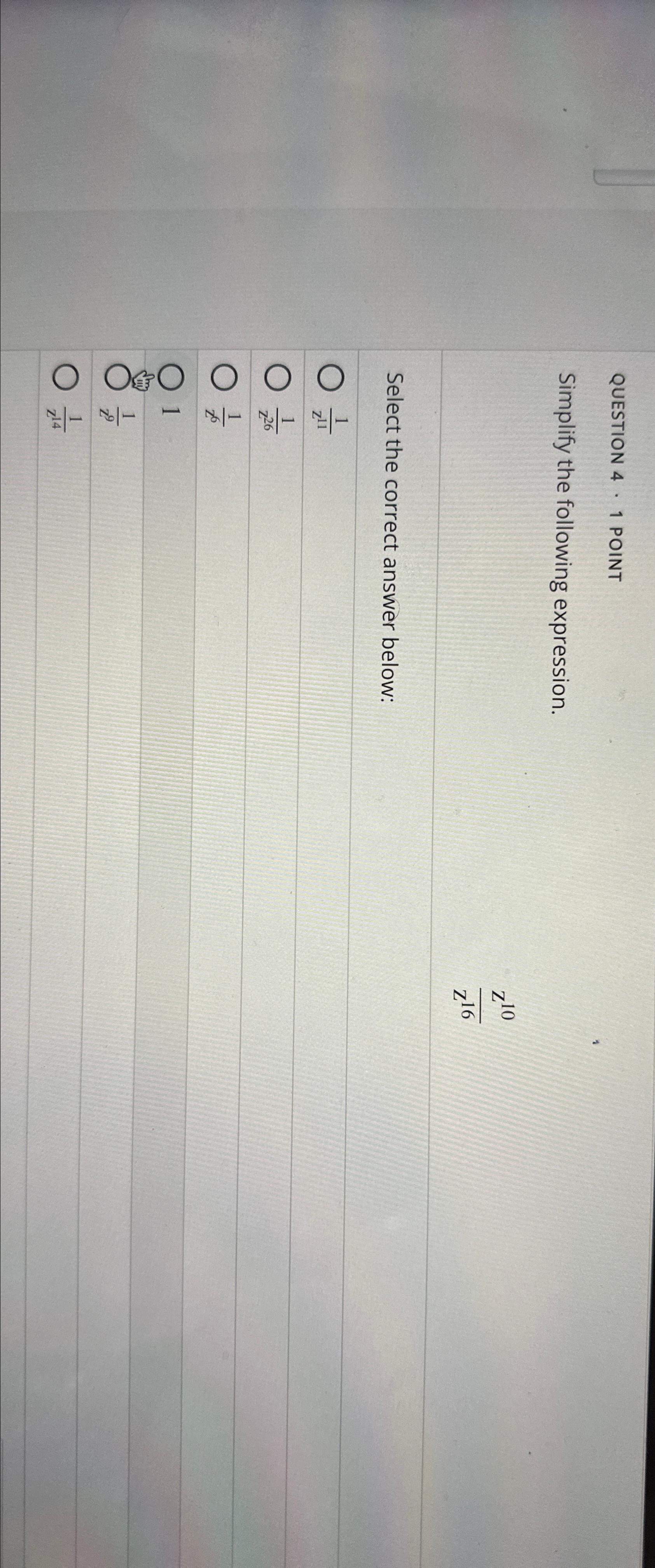 Solved QUESTION 4 - 1 ﻿POINTSimplify the following | Chegg.com