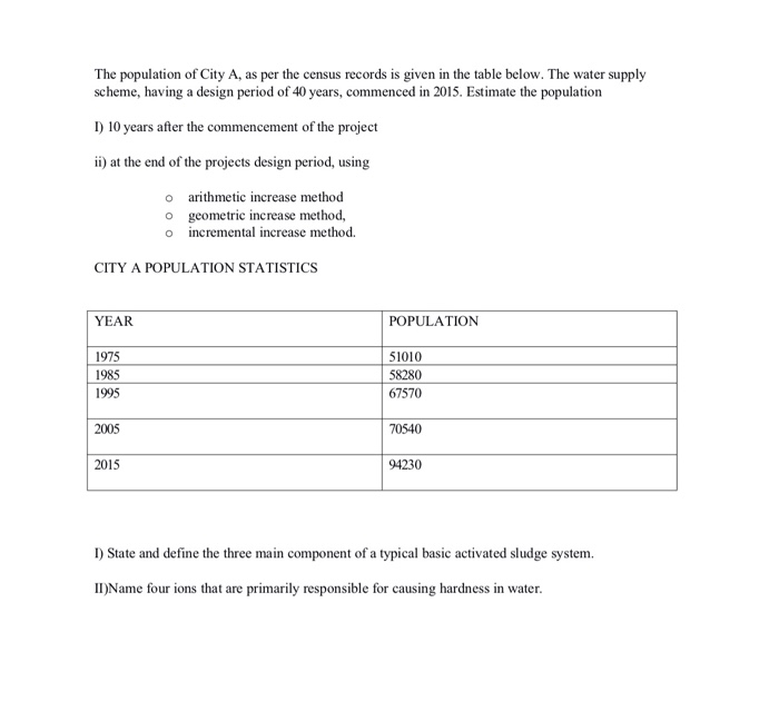Solved The population of City A, as per the census records | Chegg.com