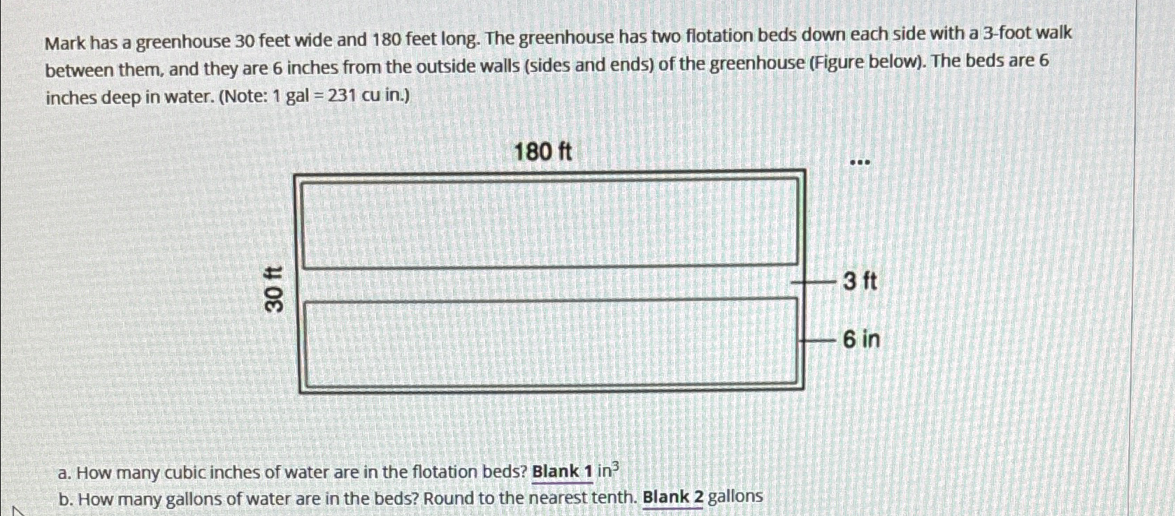 Solved Mark has a greenhouse 30 ﻿feet wide and 180 ﻿feet | Chegg.com