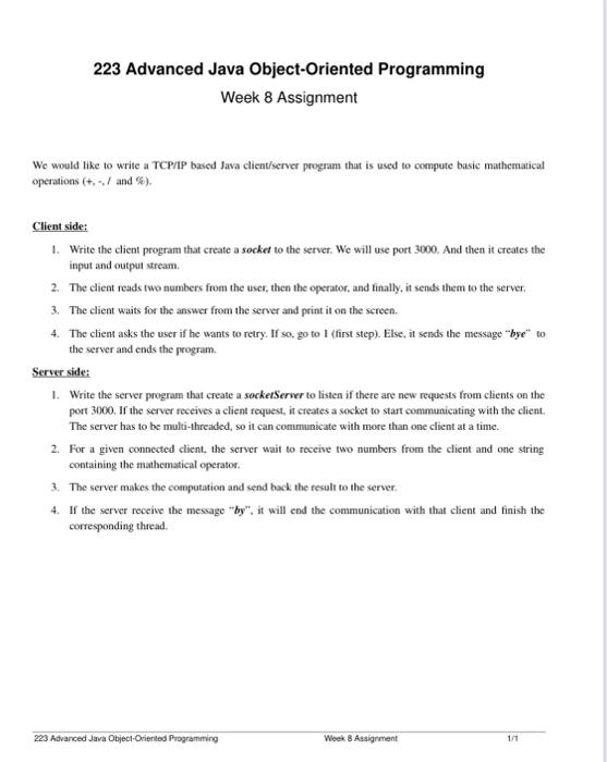 Solved 223 Advanced Java Object-Oriented Programming Week 8 | Chegg.com