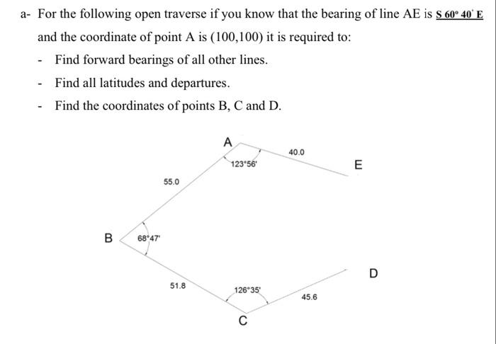 a- For the following open traverse if you know that | Chegg.com