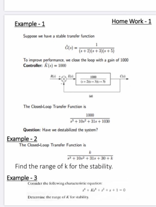 Solved Example - 1 Home Work - 1 Suppose we have a stable | Chegg.com