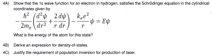 Solved 4A) ﻿Show that the 1s wave function for an electron | Chegg.com